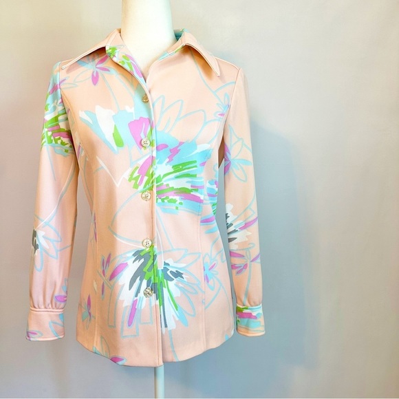 Vintage | Tops | Vintage 6s 70s Alex Garay Button Up Mod Floral Shirt ...